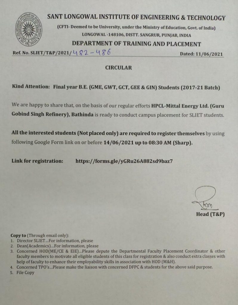 Training & Placement | Notices