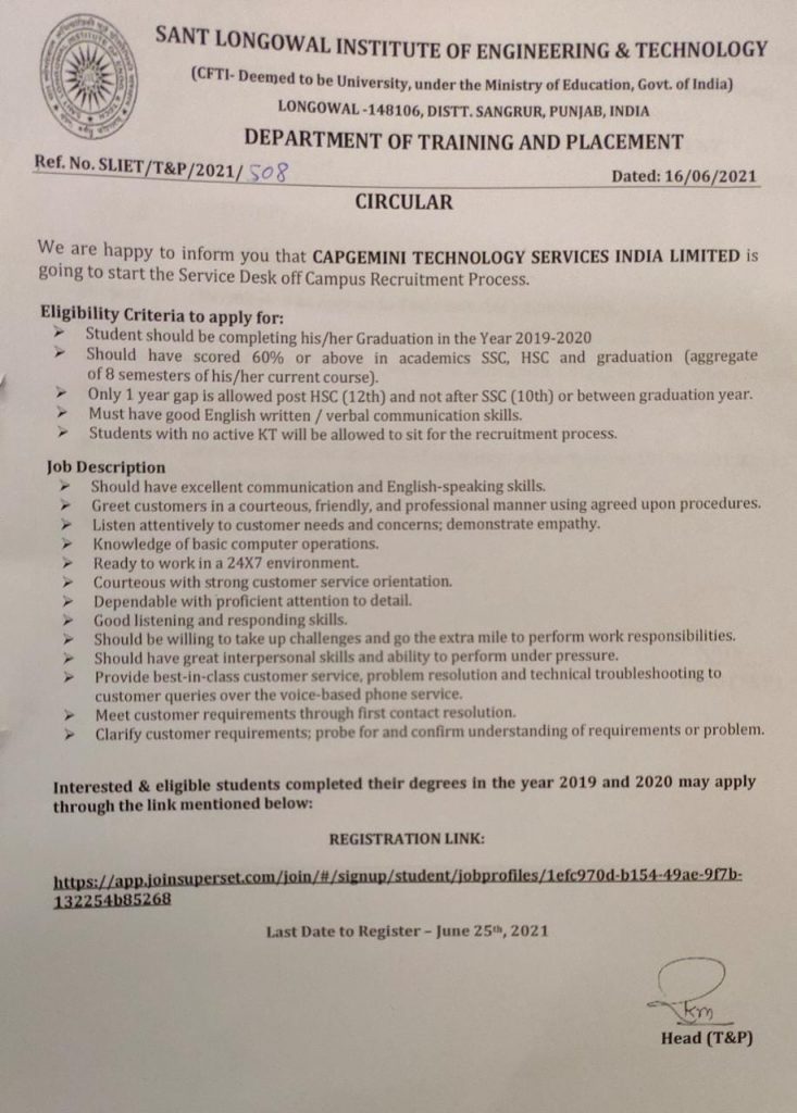 Training & Placement | Notices