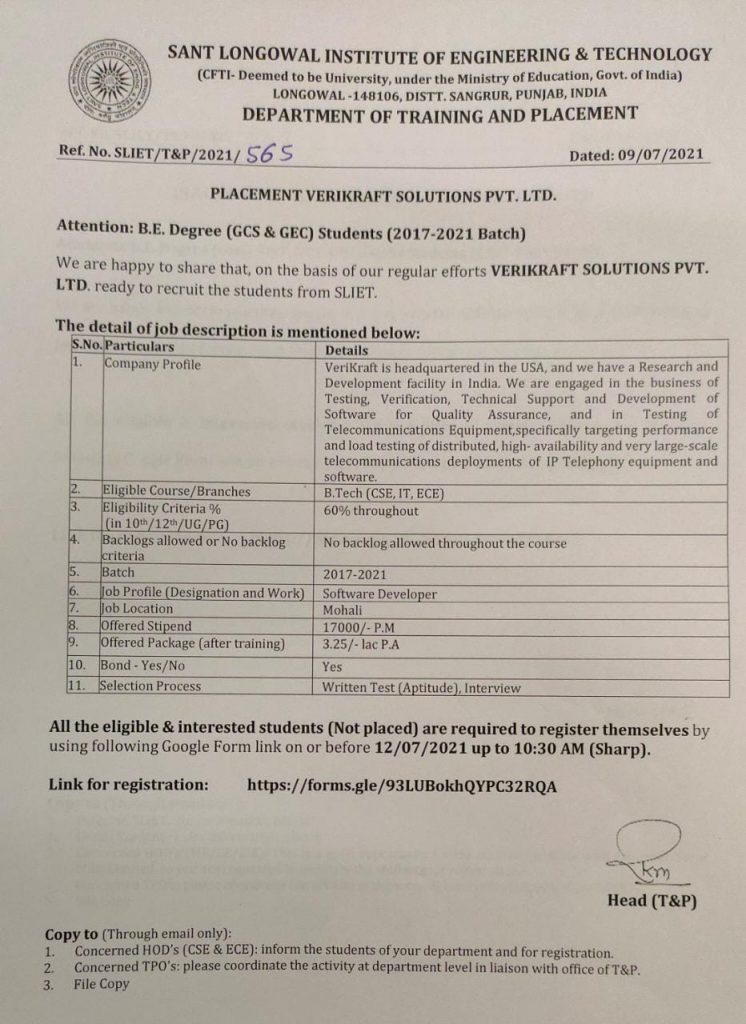 Training & Placement | Notices