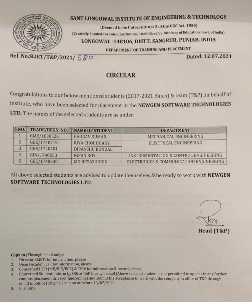 Training & Placement | Notices