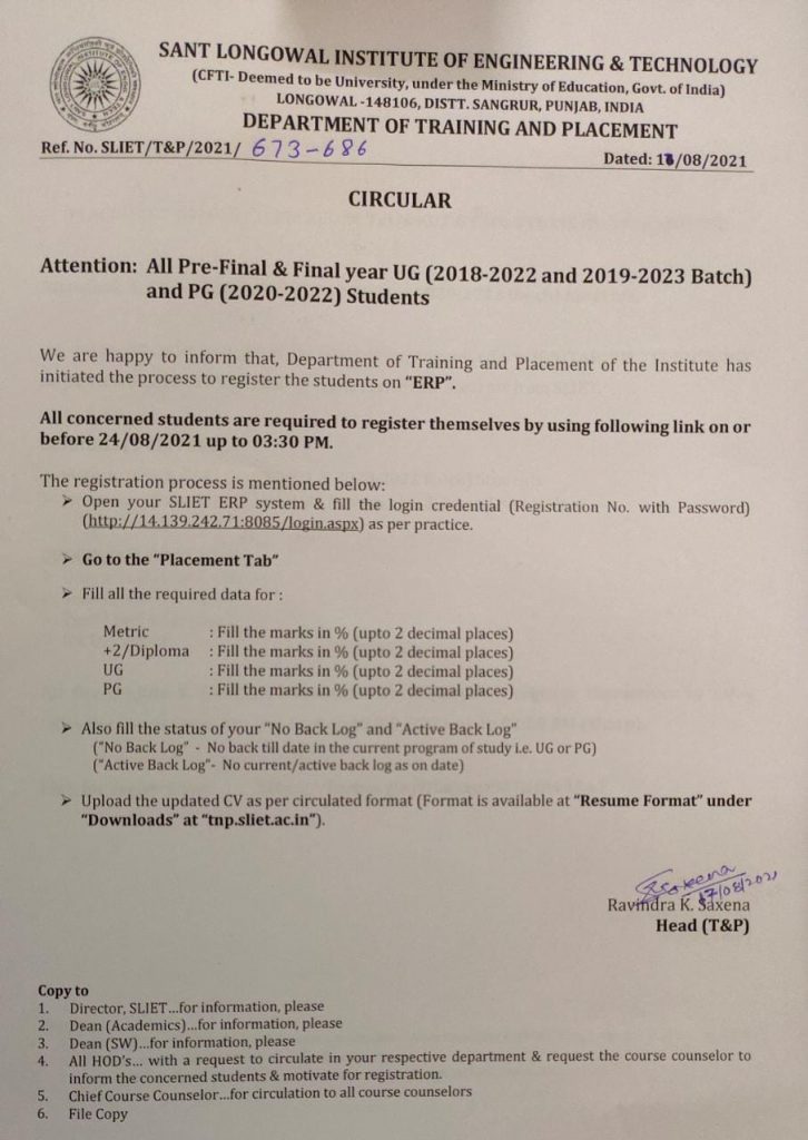 Training & Placement | Notices